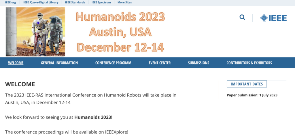 New IEEE-RAS Humanoids 2023 Conference Website
