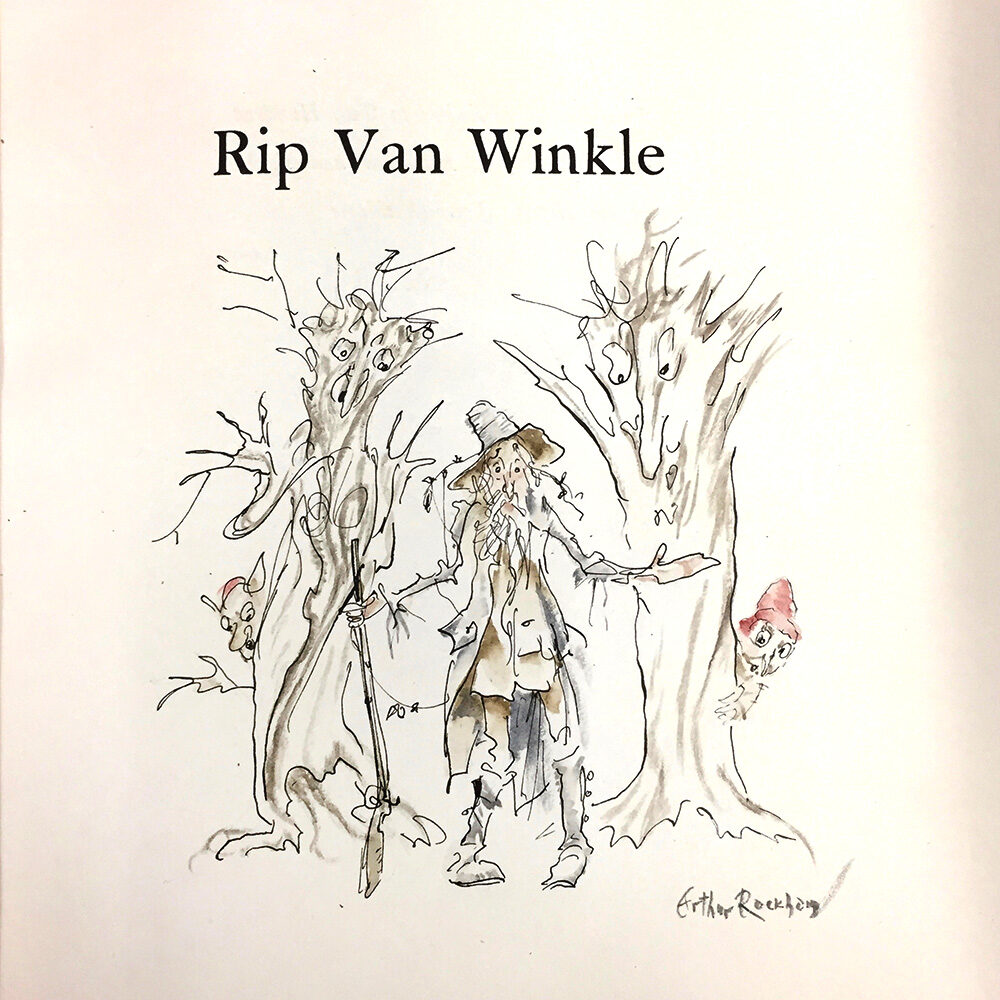 Watercolor and ink sketch by Arthur Rackham on title page of Rip Van ...