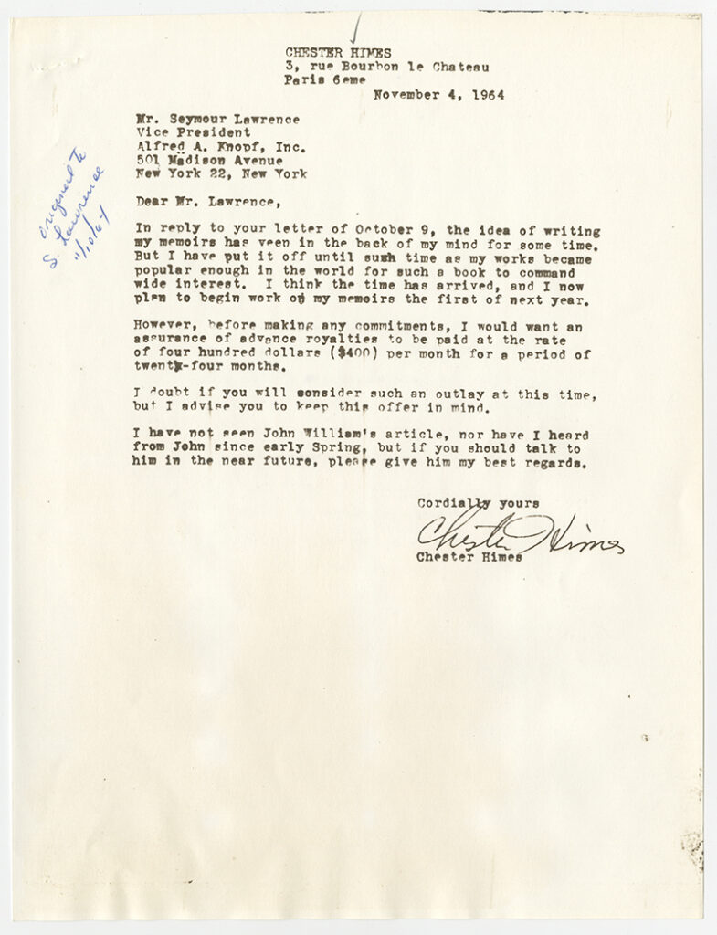 Knopf archive reveals details about Lonely Crusade author Chester Himes