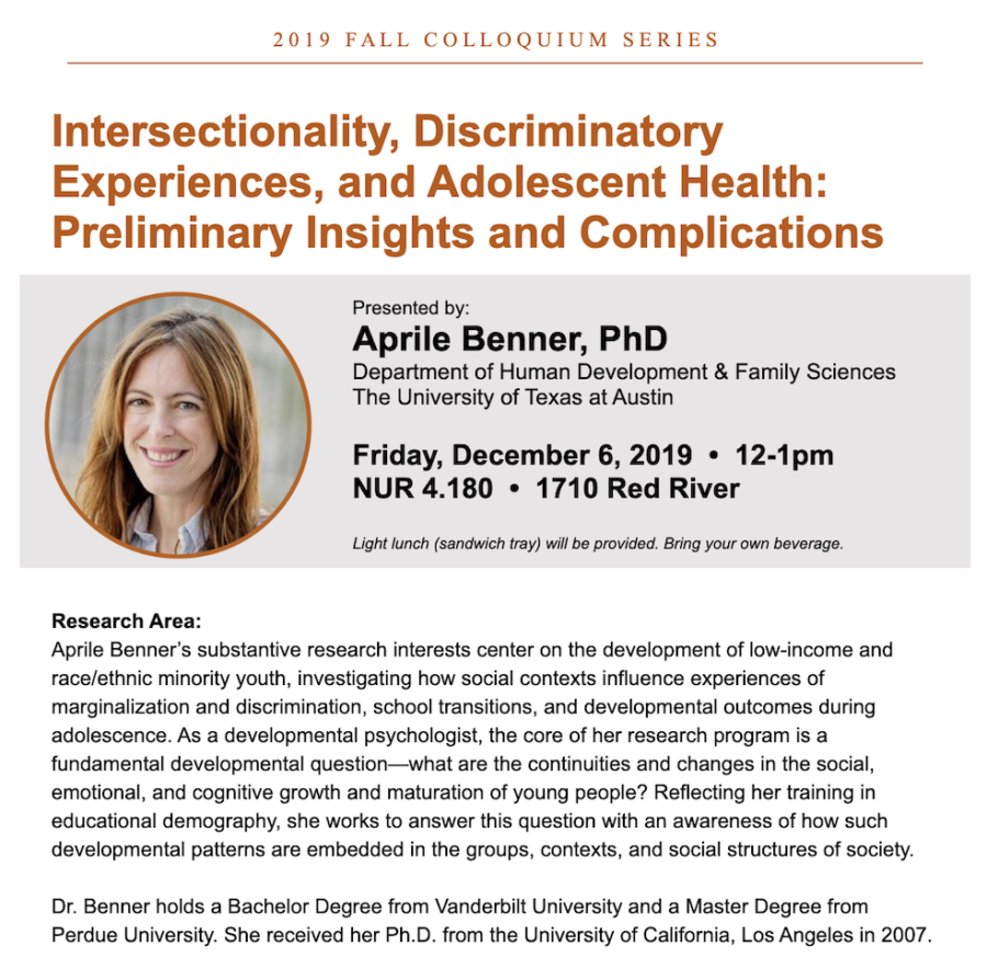 2019 Fall Colloquium Series: Aprile Benner, PhD