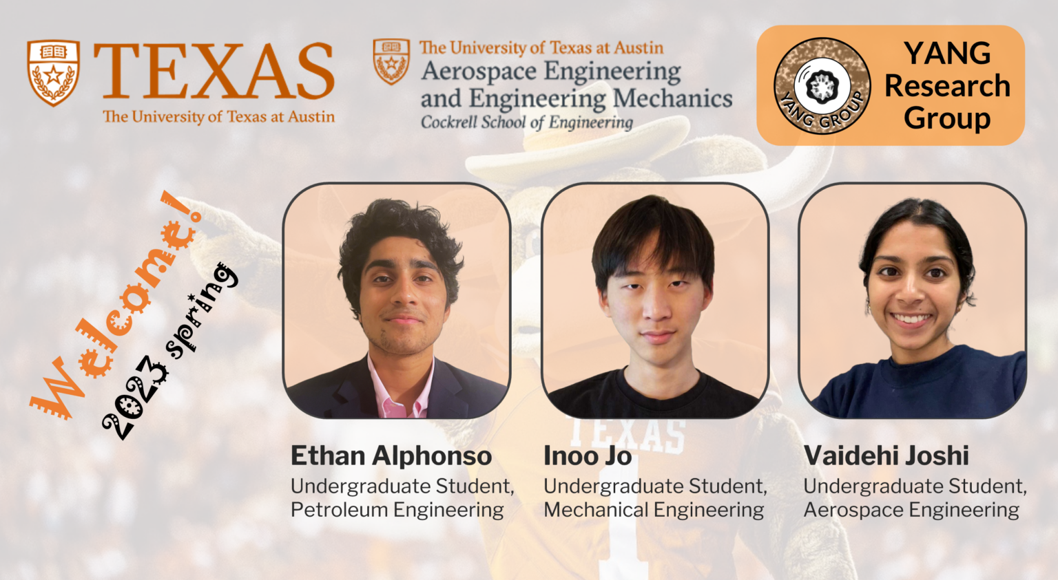 2023/02: Welcome our new members: Vaidehi Joshi, Ethan Alphonso, and Inoo Jo!